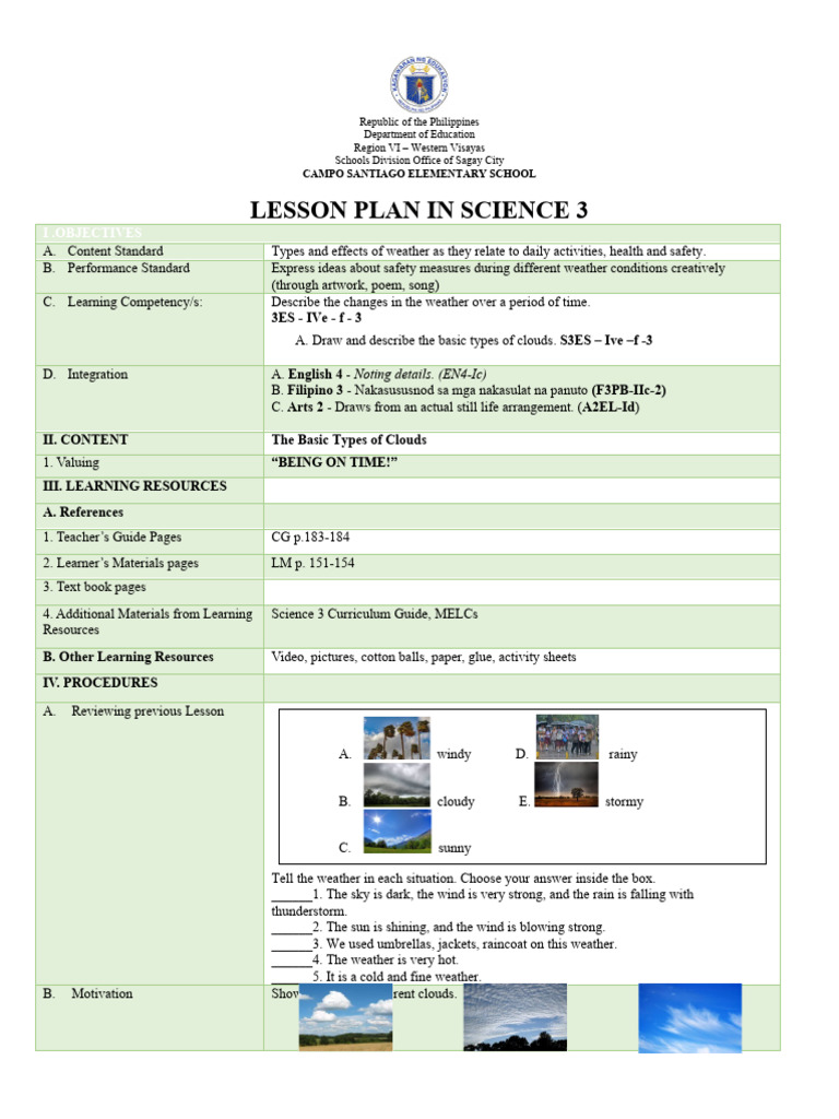 Lesson Plan in Science 3 | PDF | Cloud | Learning