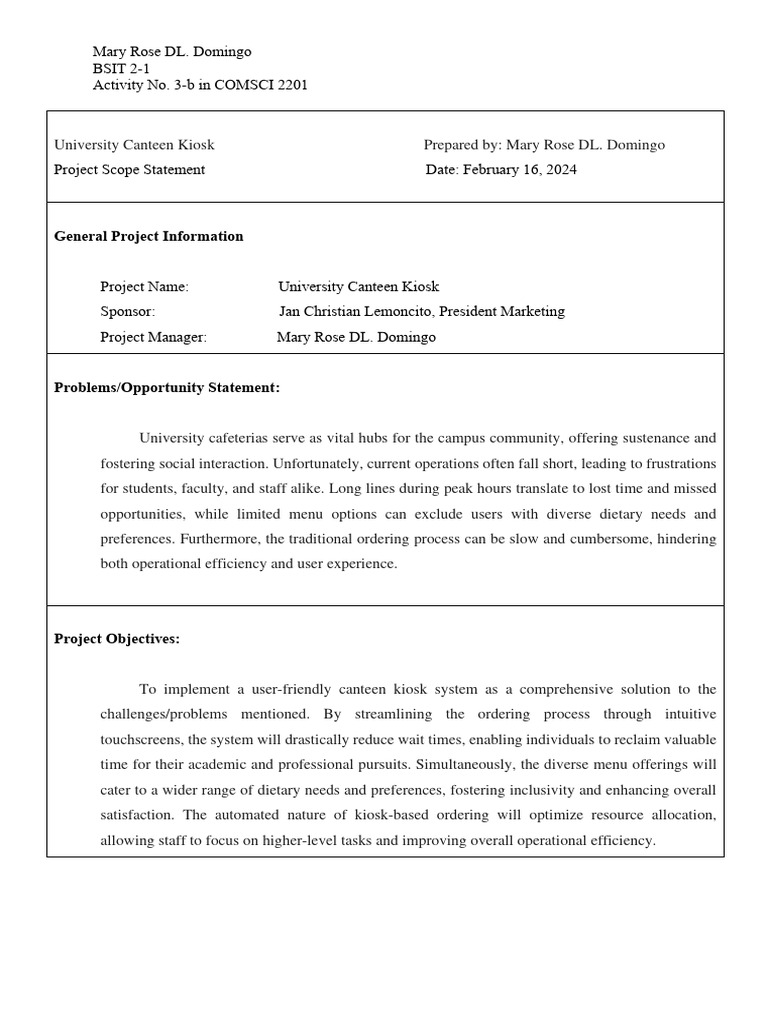 Baseline Project Plan | PDF | Usability | Cafeteria