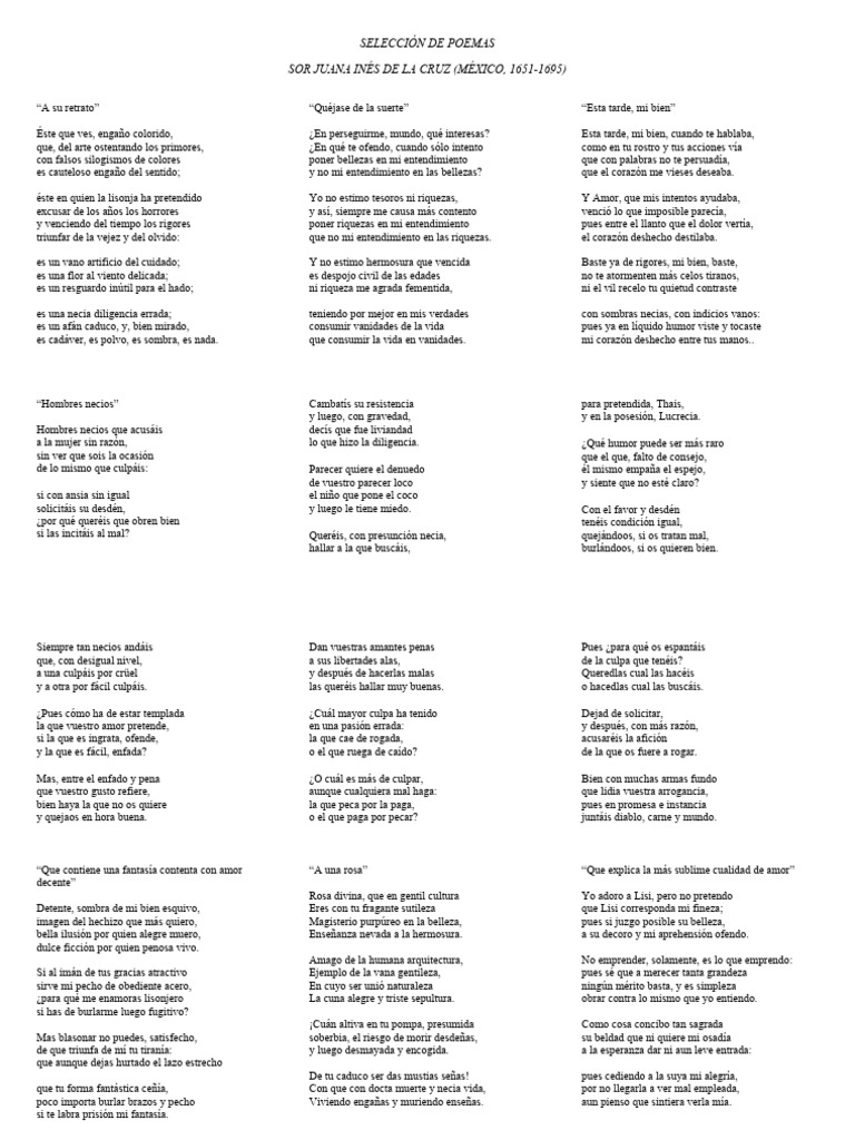 Poemas de Sor Juana: Amor y Crítica | PDF | Amor