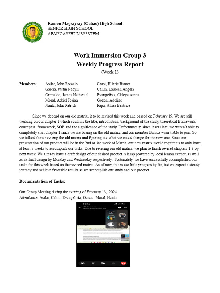 Weekly Progress Report (Week 1) | PDF