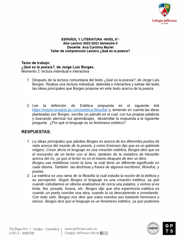 Taller Comprensión Lectora Qué Es La Poesía | PDF | Poesía ...