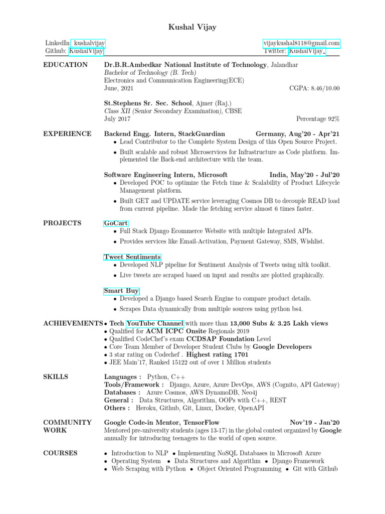 Kushal Vijay Resume | Download Free PDF | Microsoft Azure | Python (Programming Language)