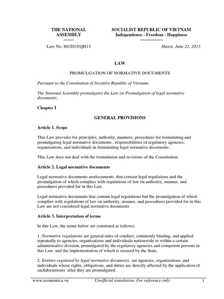 Law On Promulgation of Normative Documents (Chapter 1 & Chapter 2 ...