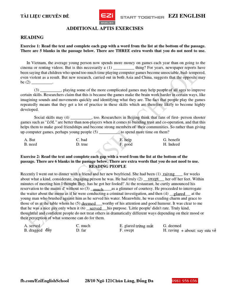 ĐỀ READING APTIS 1 | PDF | Palace | Room