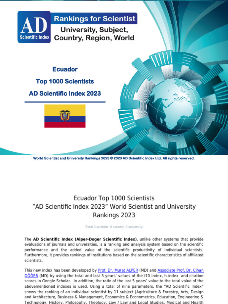Ecuador's Top 1000 Scientists 2023 | PDF | Science | Academia