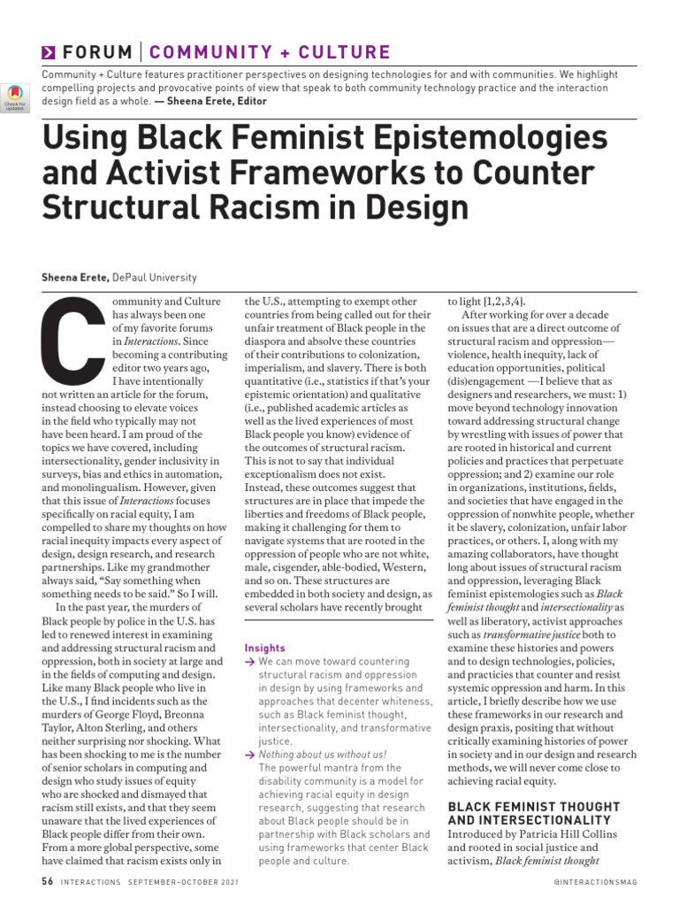 Using Black Feminism Epistemologies | PDF | Intersectionality | Feminism