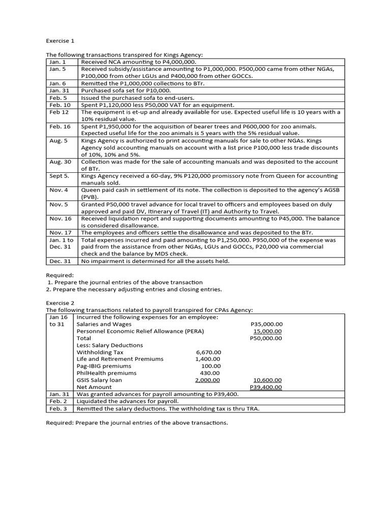 Accounting For Government and Non Profit Organization Sample Problem | PDF | Payroll | Expense
