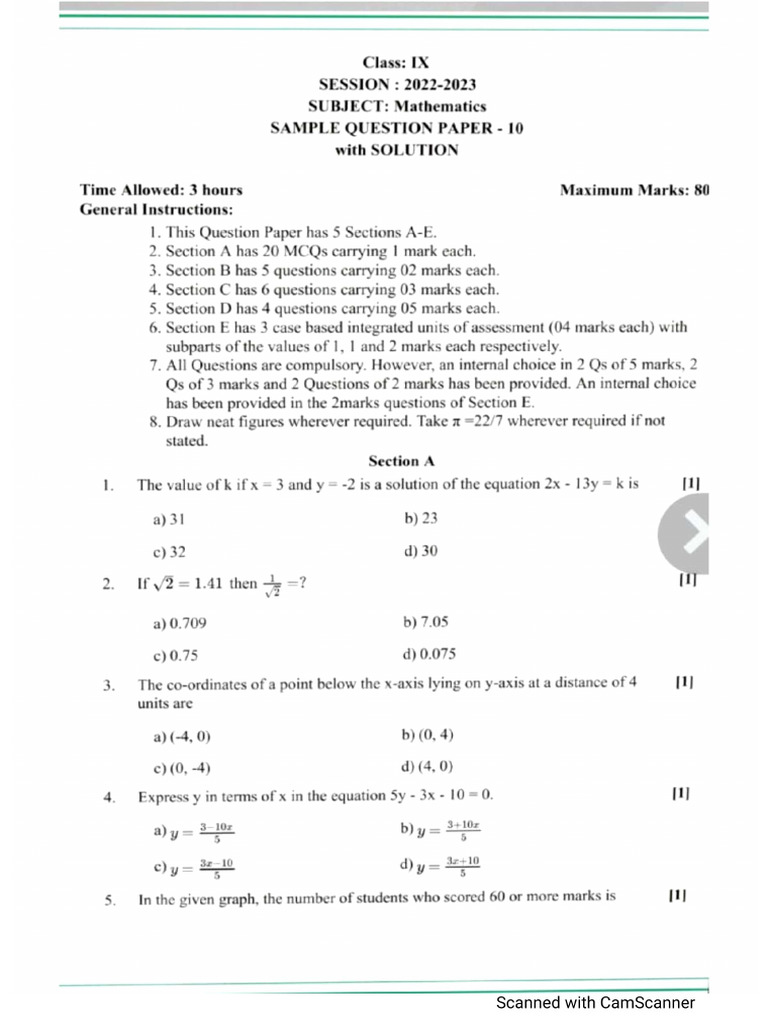Grade 9 Sample Question Paper 3-1 | PDF