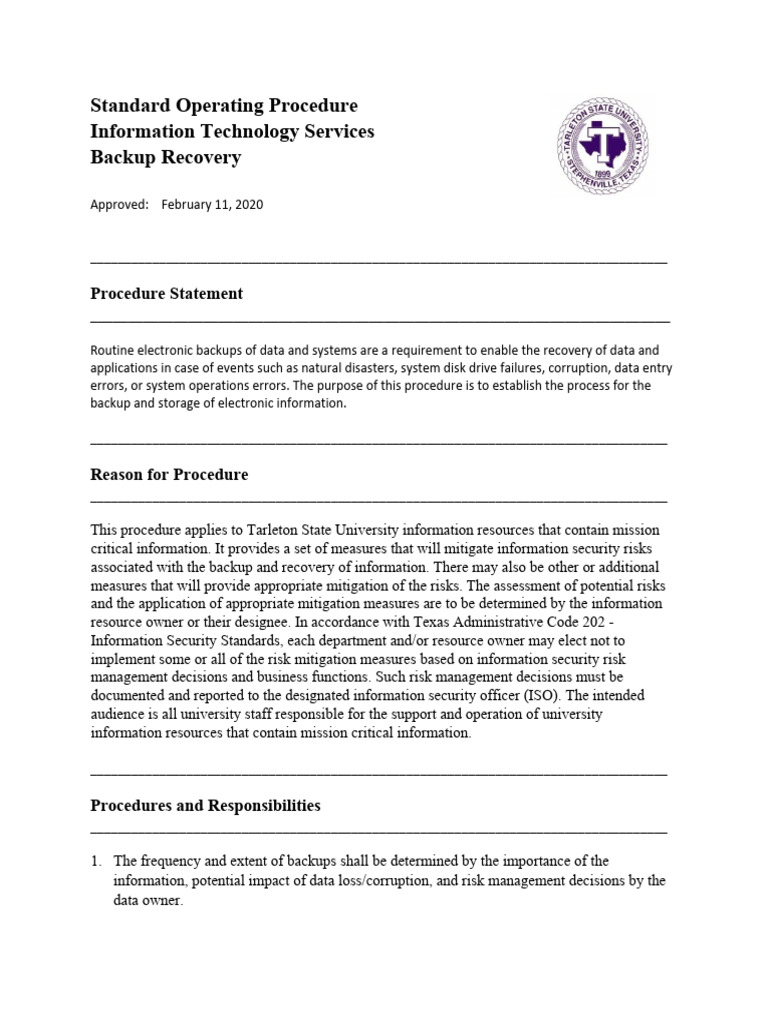 Backup Recovery Sop | PDF | Backup | Information Security
