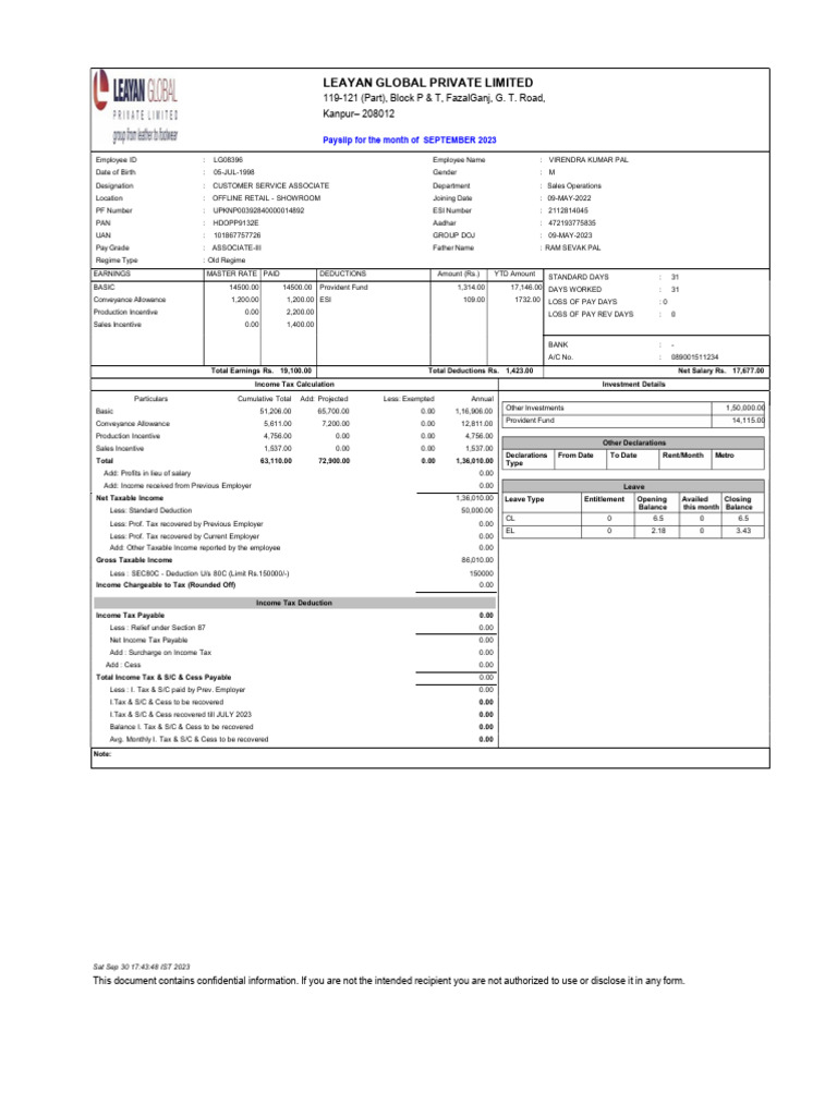 September Payslip | Download Free PDF | Tax Deduction | Taxes
