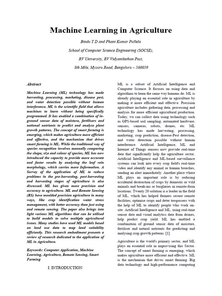 Bindu TD | PDF | Machine Learning | Agriculture