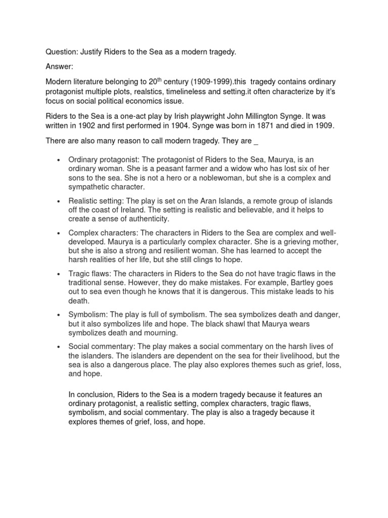 Justify Riders To The Sea Is A Modern Tragedy | PDF