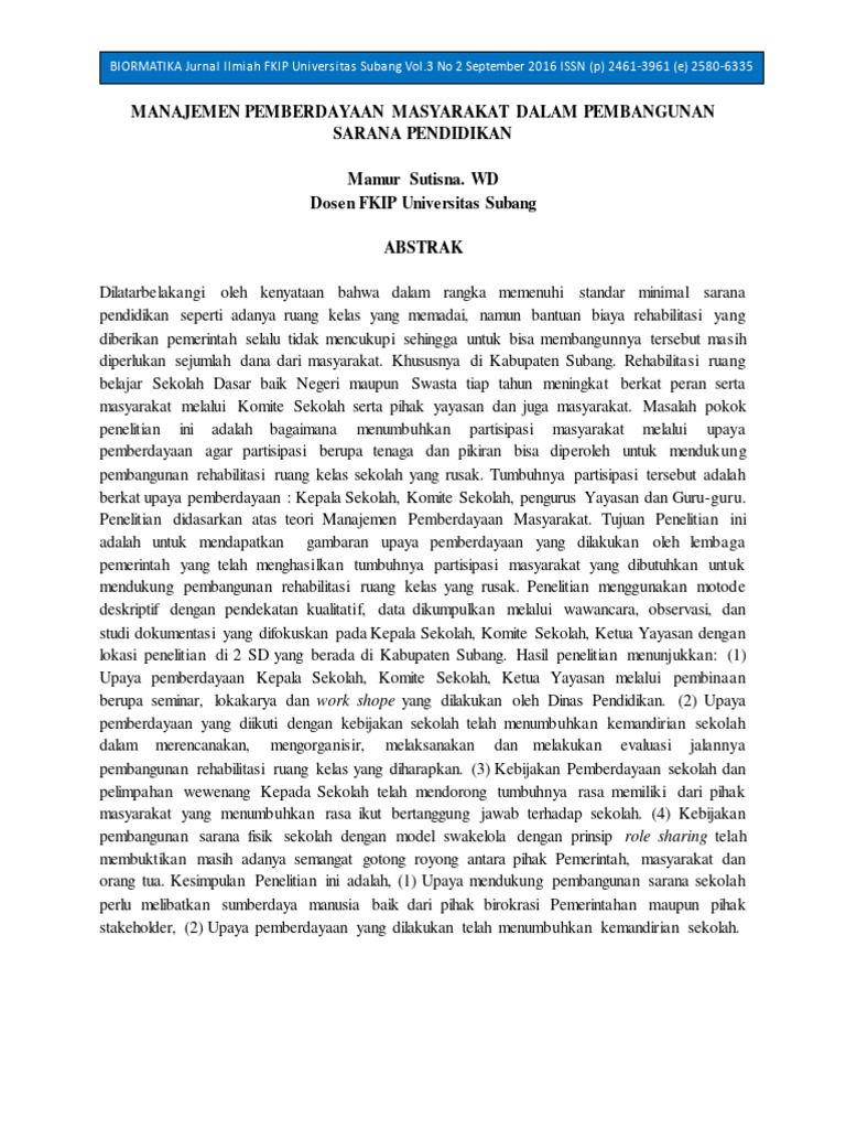 Manajemen Pemberdayaan Masyarakat Dalam Pembangunan Sarana Pendidikan | PDF