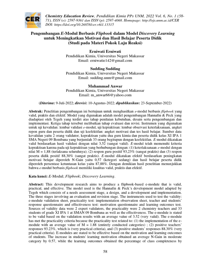 Pengembangan E-Modul Berbasis Flipbook Dalam Model Discovery Learning Untuk Meningkatkan ...