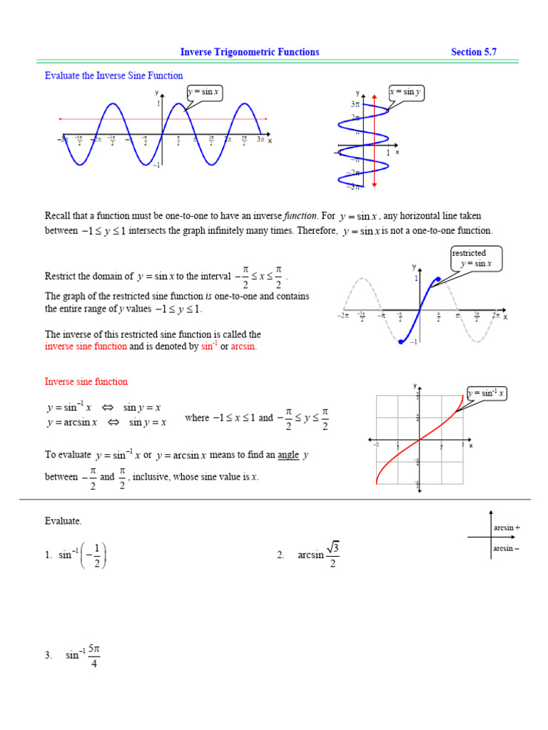 5 7 Inverse Trigonometric Functions Pdf Trigonometric Functions Complex Analysis