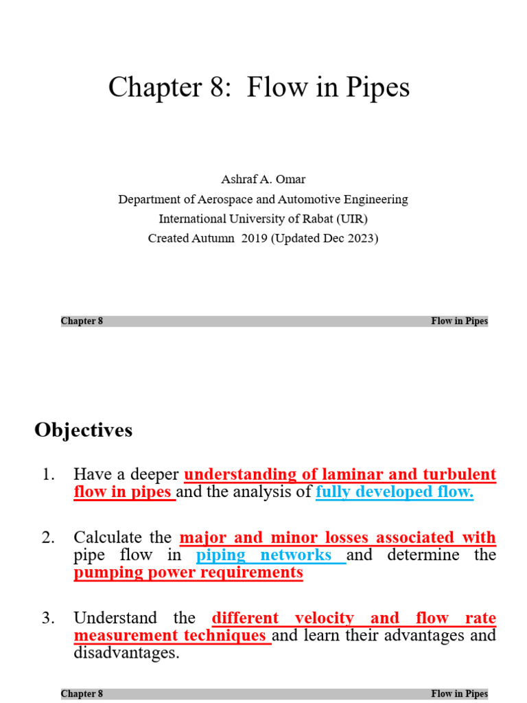 Fluid Mech Chapter 8 Flow in Pipes | PDF | Fluid Dynamics | Reynolds Number