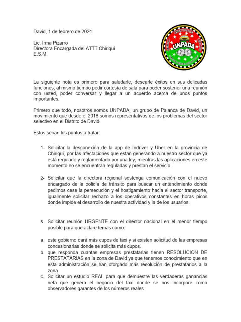 Carta A La Attt 1 de Febrero de 2024 | PDF