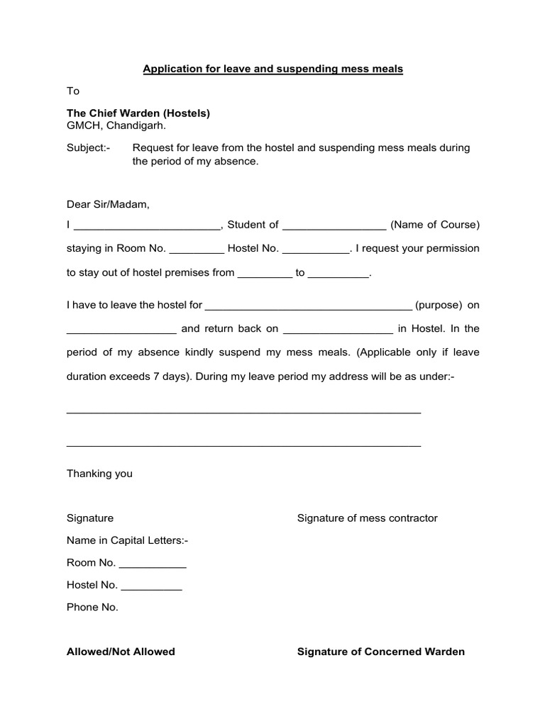 Application For Leave and Suspending Mess Meals | PDF