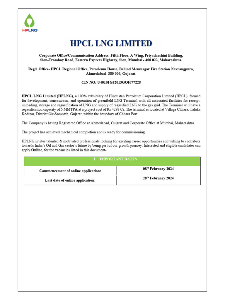 HPLNG Recruitment 2024 | PDF | Human Resource Management | Emergency Management