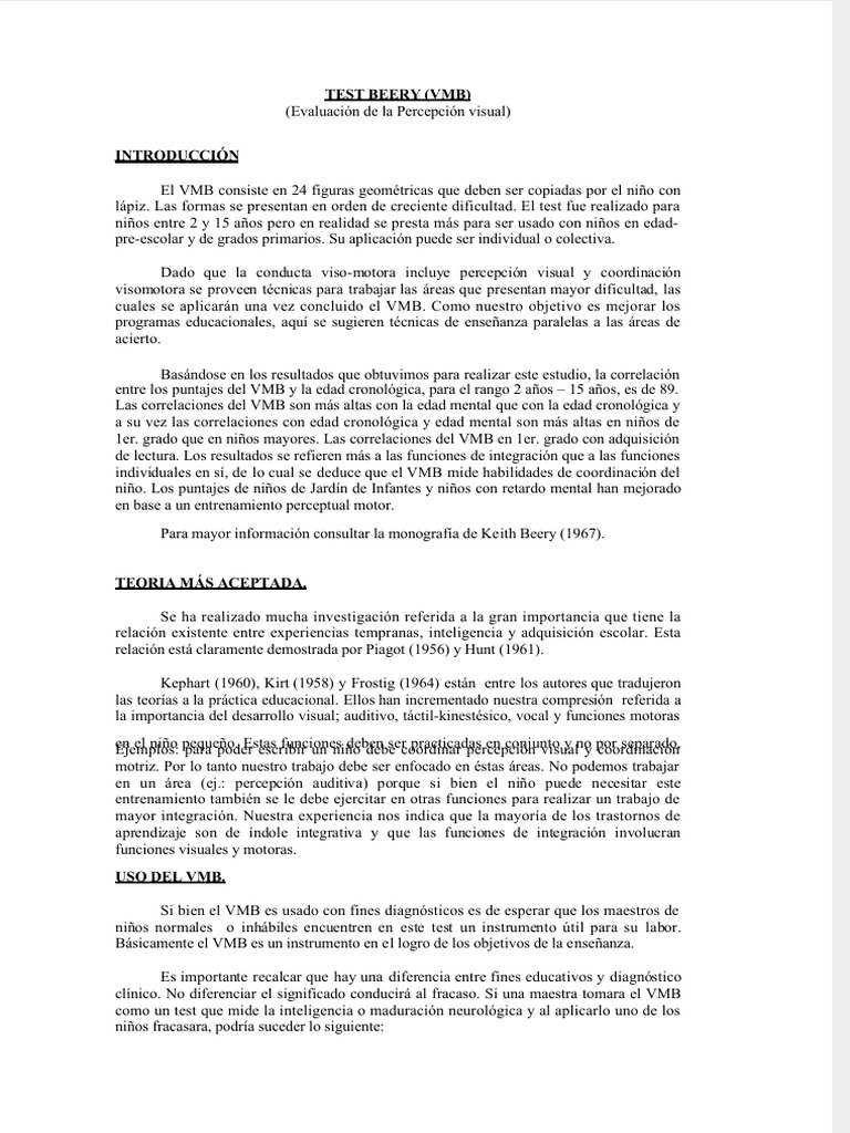 Test Beery: Evaluación de Percepción Visual | PDF | Geometría Elemental ...