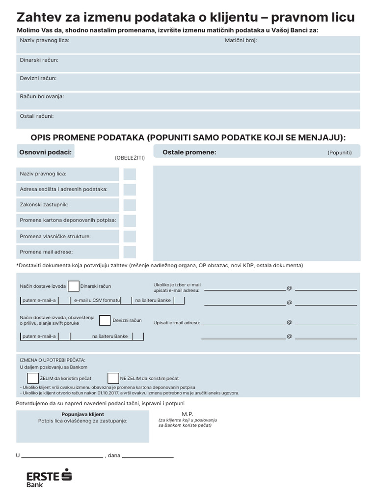 Zahtev Za Izmenu Podataka | PDF