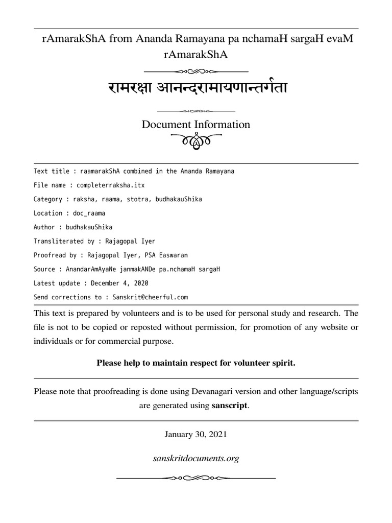 Completeramraksha Anand Ramayan | PDF