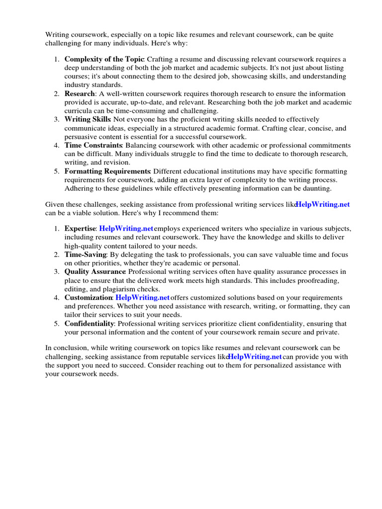 Resumes Relevant Coursework | PDF | Information | Résumé