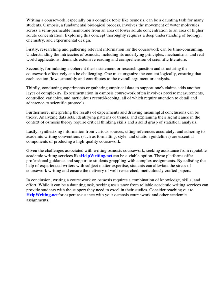 Osmosis Coursework | PDF | Osmosis | Experiment