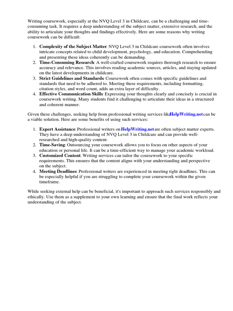 NVQ Level 3 Childcare Coursework | PDF | Child Care | Thought