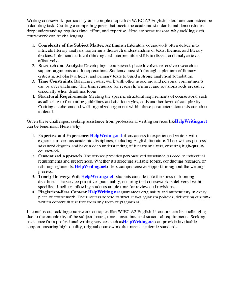 Wjec A2 English Literature Coursework Examples | PDF | Cognition ...