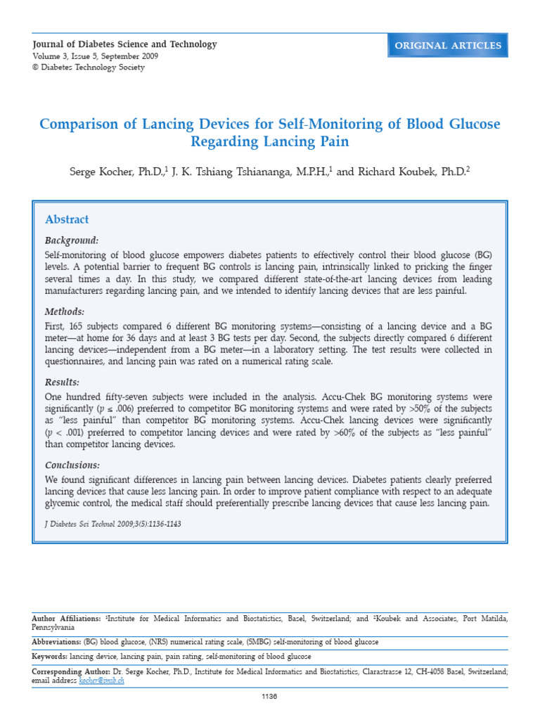 Comparison of Lancing Devices For Self-Monitoring | PDF | Experiment | Pain