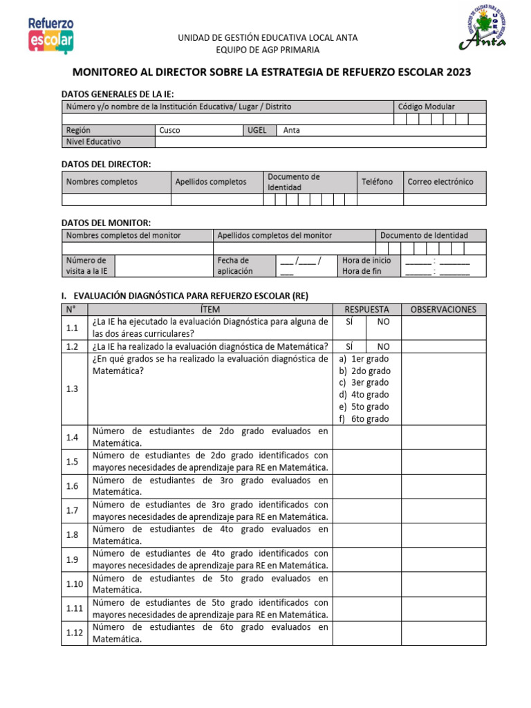 Monitoreo Sobre La Estrategia de Refuerzo Escolar | PDF | Gestión del cambio | Evaluación