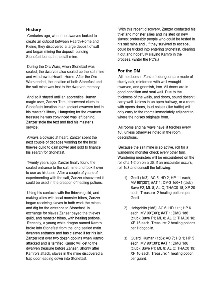 Zanzer's Dungeon Final | PDF | Dwarf (Dungeons & Dragons)