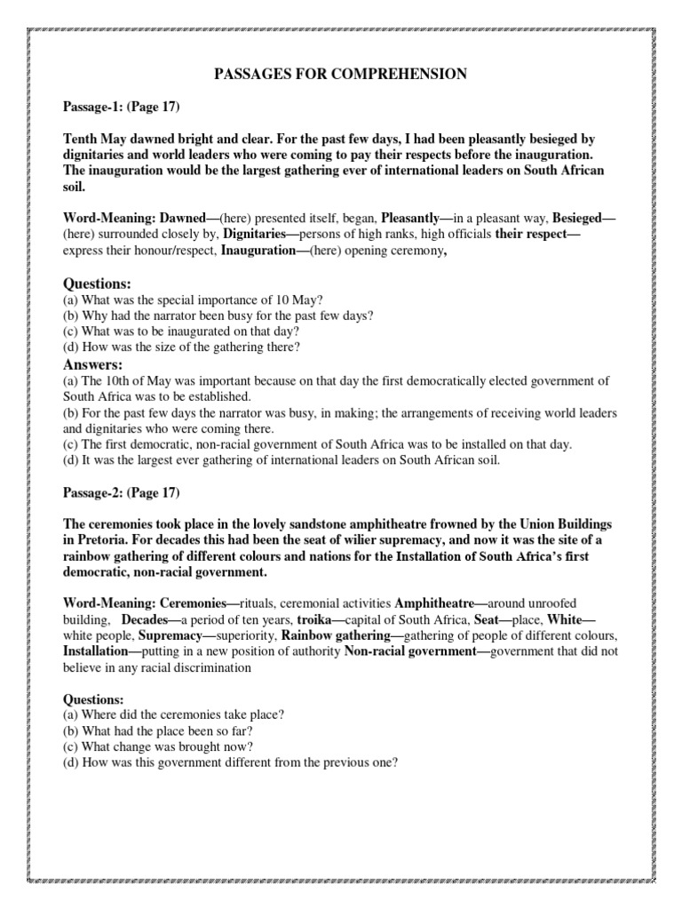 Passages For Comprehension - L-2 | PDF | Apartheid | Nelson Mandela