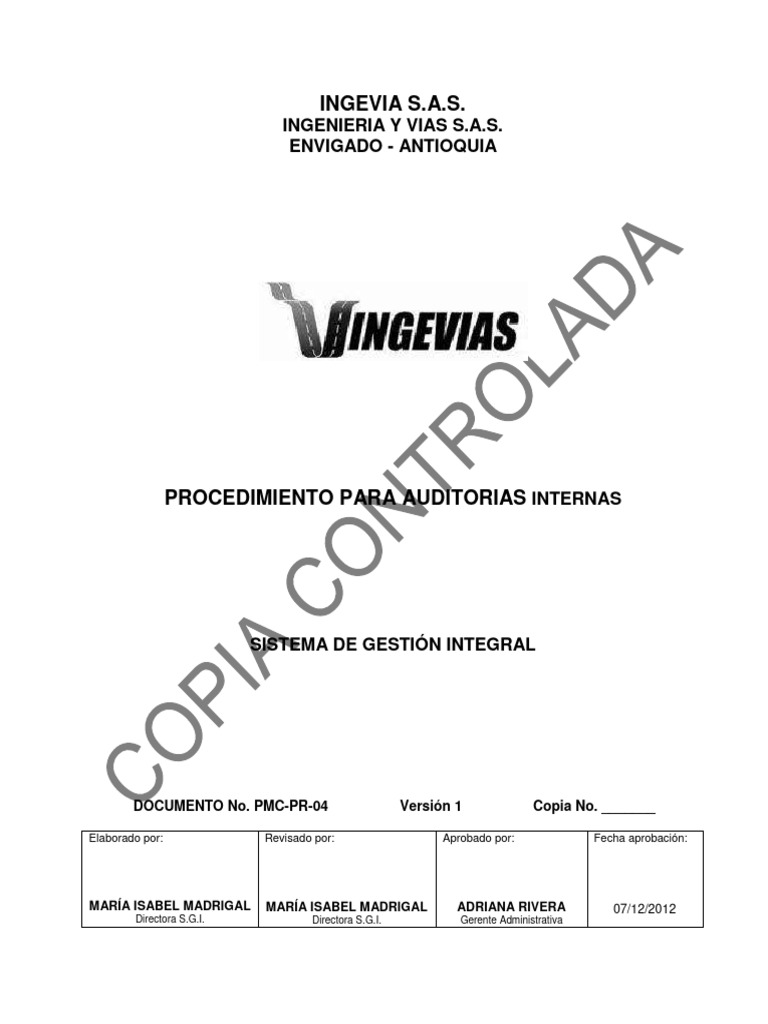 Pmc-pr-04 Procedimiento Auditorias Internas | PDF | Auditoría | Contralor