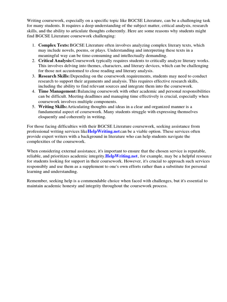Bgcse Literature Coursework | PDF | Thought | Critical Thinking