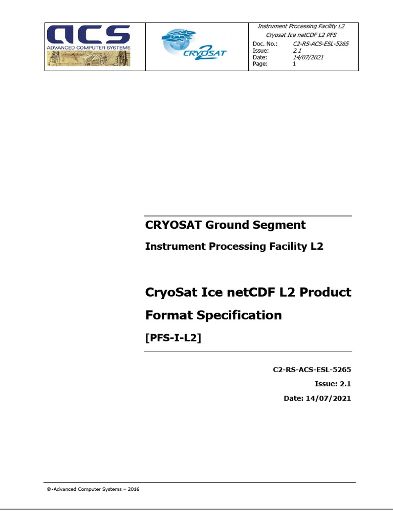 CryoSat NetCDF L2 Product Format Specification | PDF | Software | Computing