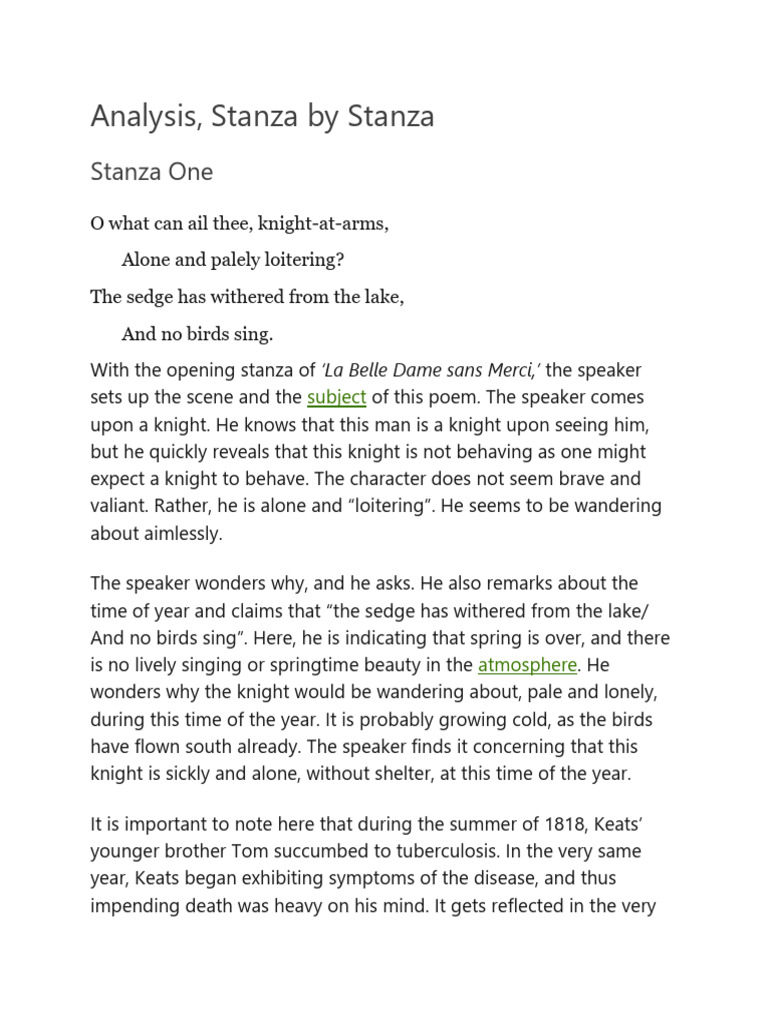 Stanza-by-Stanza Analysis of Keats' Poem | PDF | Dream