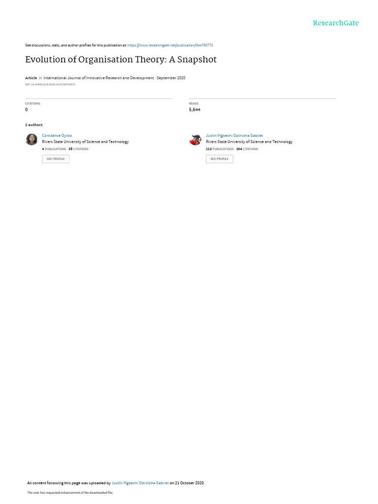 Evolution of Organisation Theory | PDF | System | Theory