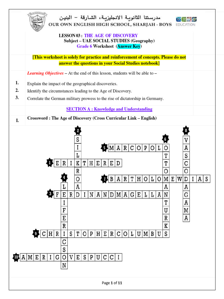 Answer Key - The Age of Discovery - Worksheet | PDF | Roald Amundsen ...