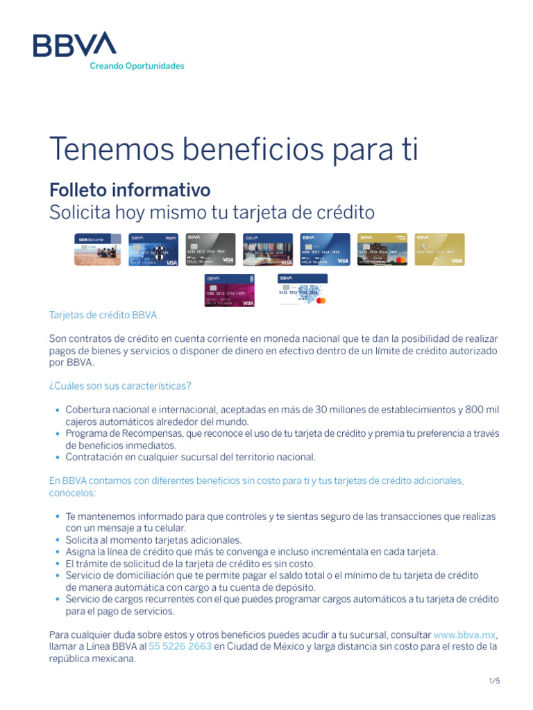 Tarjetas de Crédito BBVA: Beneficios y Requisitos | PDF | Tarjeta de ...