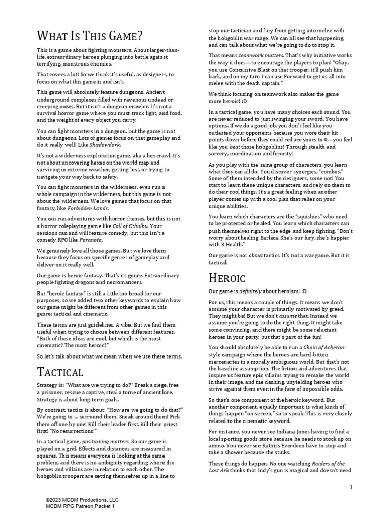 MCDM RPG Patreon Packet 1 Rules | PDF | Hero | Reason