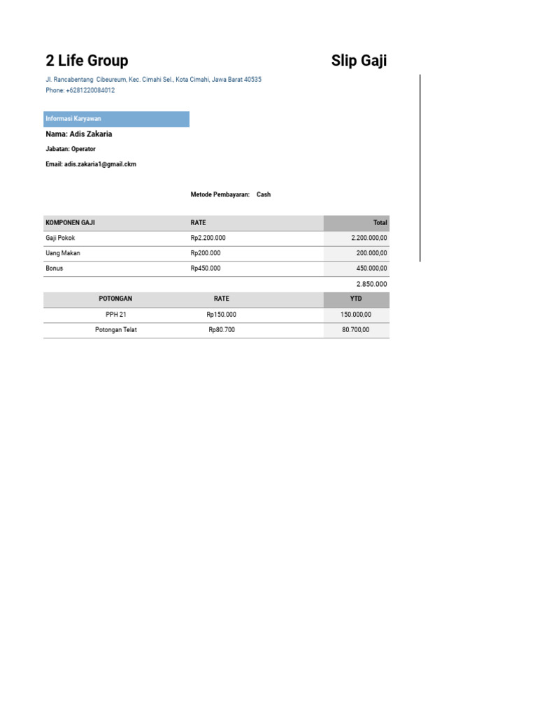 Contoh Slip Gaji Perusahaan-1 | Download Free PDF | Paycheck | Worksheet