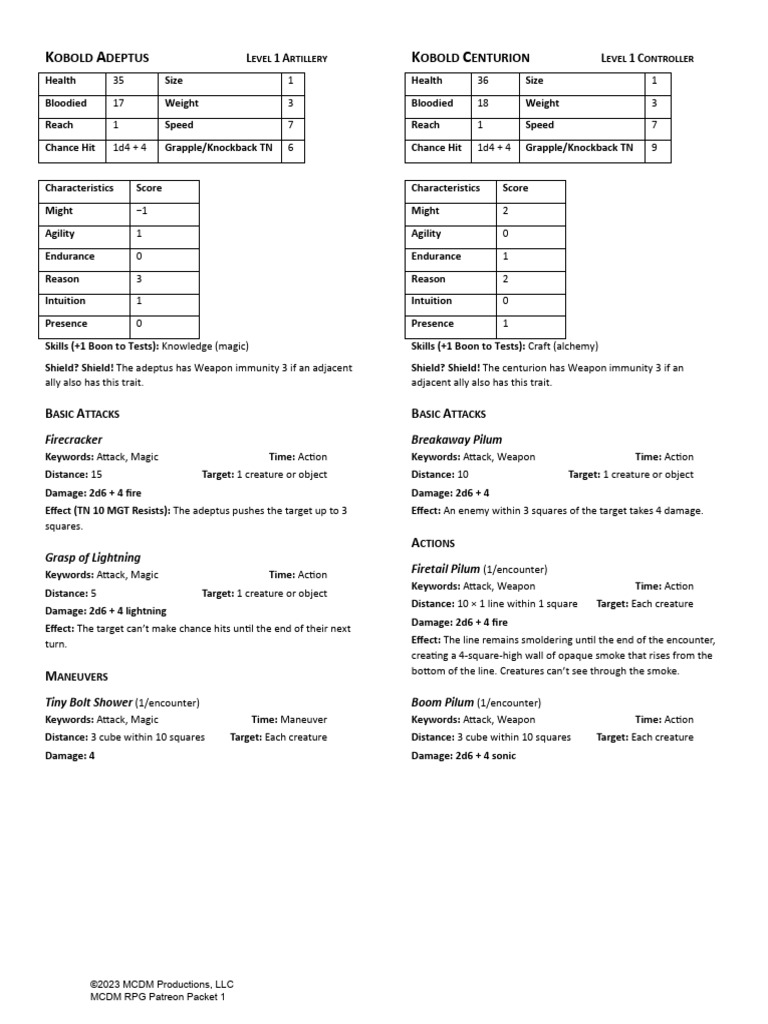 MCDM RPG Patreon Packet 1 Creatures No Formatting | PDF