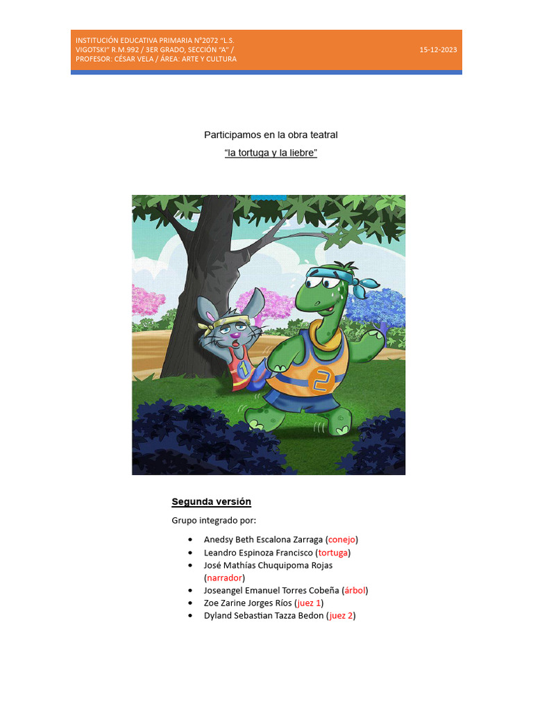 Trabajo La Tortuga y La Liebre | PDF