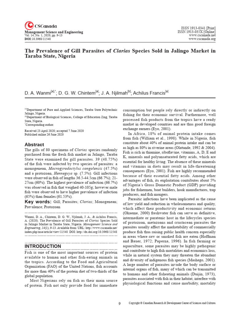 2020 Gill Parasites | PDF | Parasitism | Fish