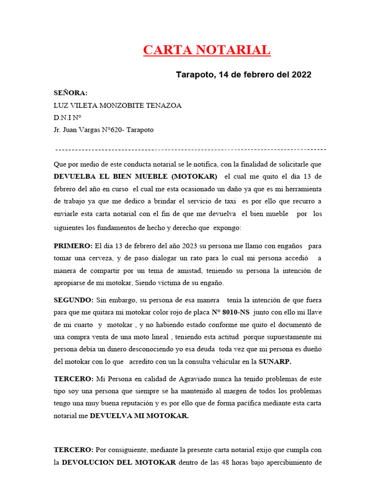 Carta Notarial Roel | PDF | Castigos | Crímenes