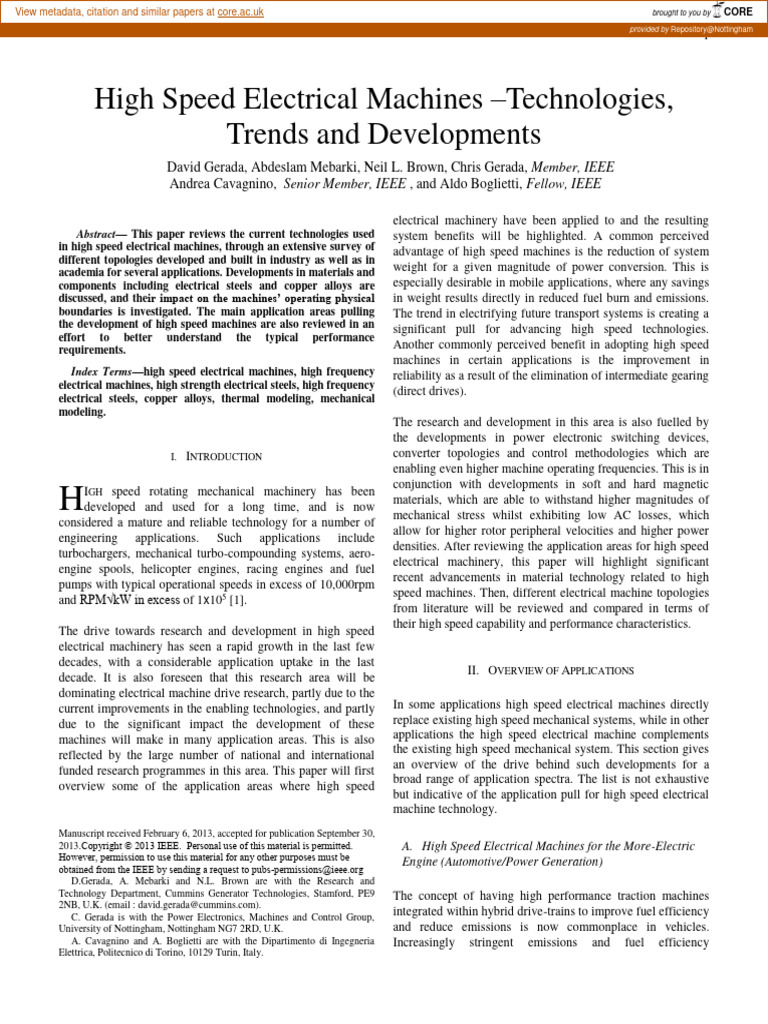 High Speed Electrical Machines - Technologies, Trends and Developments ...