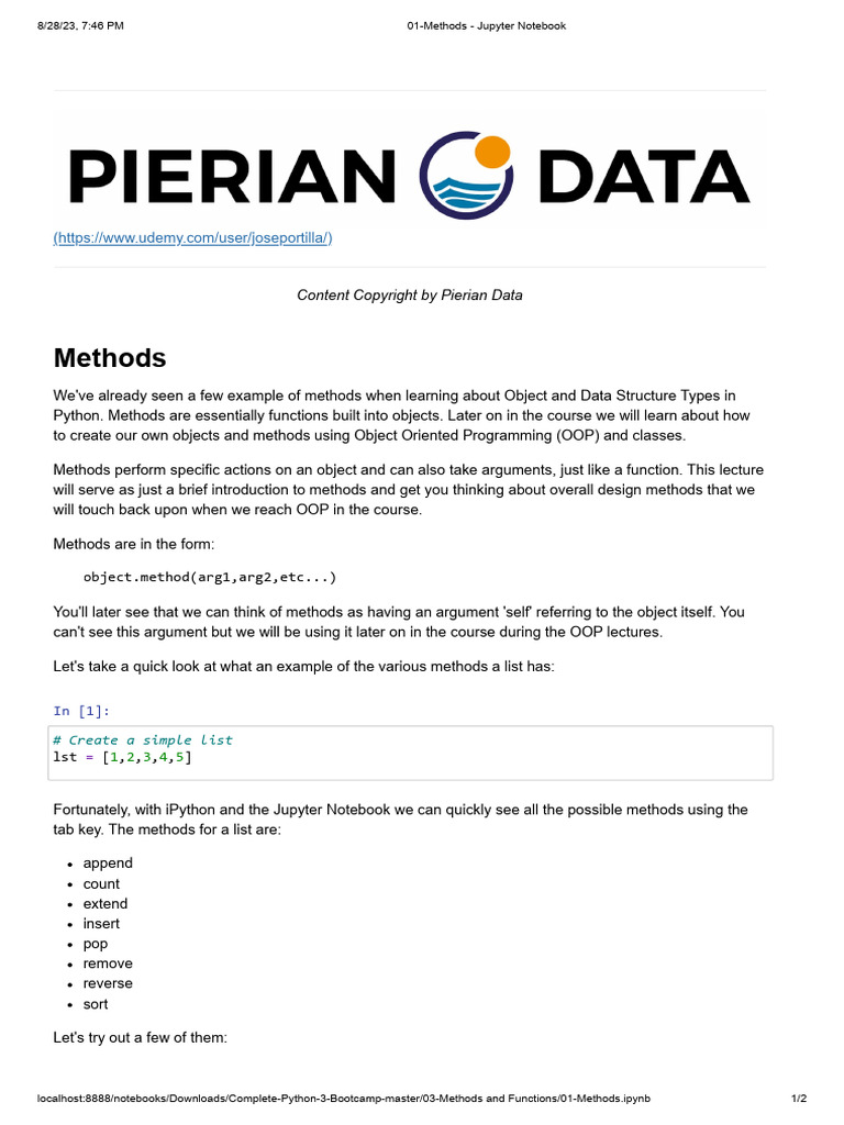 01 Methods Jupyter Notebook Pdf Object Oriented Programming Method Computer Programming 5015