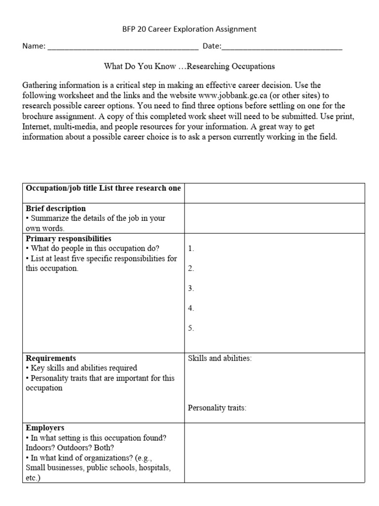 Career Worksheet Sept 17 2023 | PDF | Employment | Business